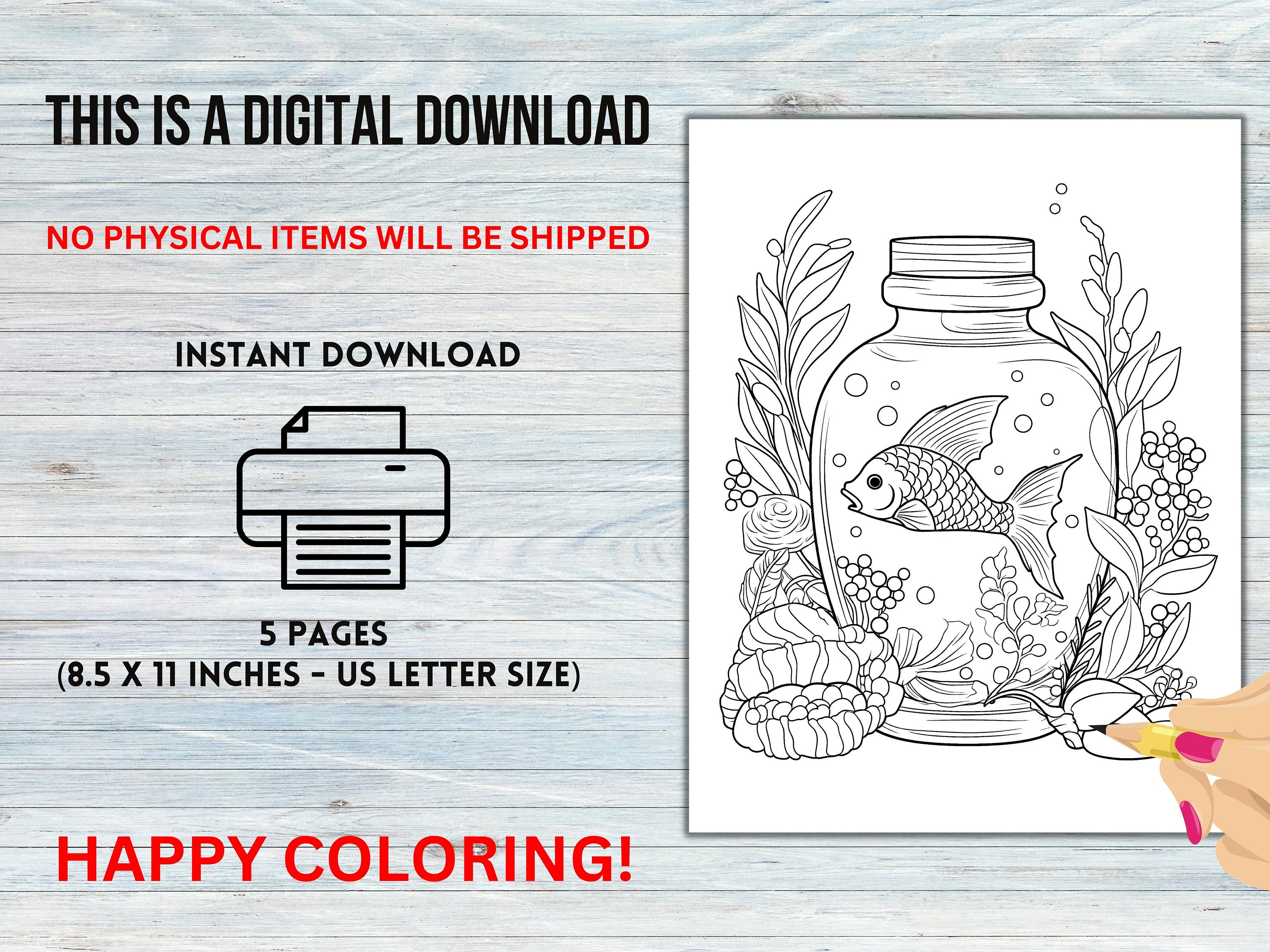 Fish in a Bottle Coloring Pages, 5 Printable Sheets for Relaxation and ...