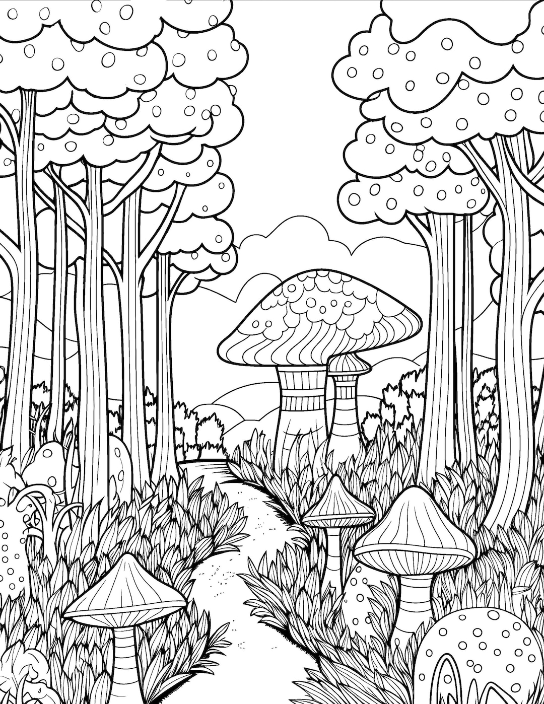Forest Mushroom Printable Coloring Page Detailed Coloring - Etsy