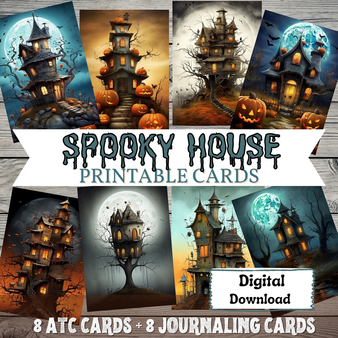 Spooky House Printable Digital Image Junk Journal ATC Cards Hallloween ...