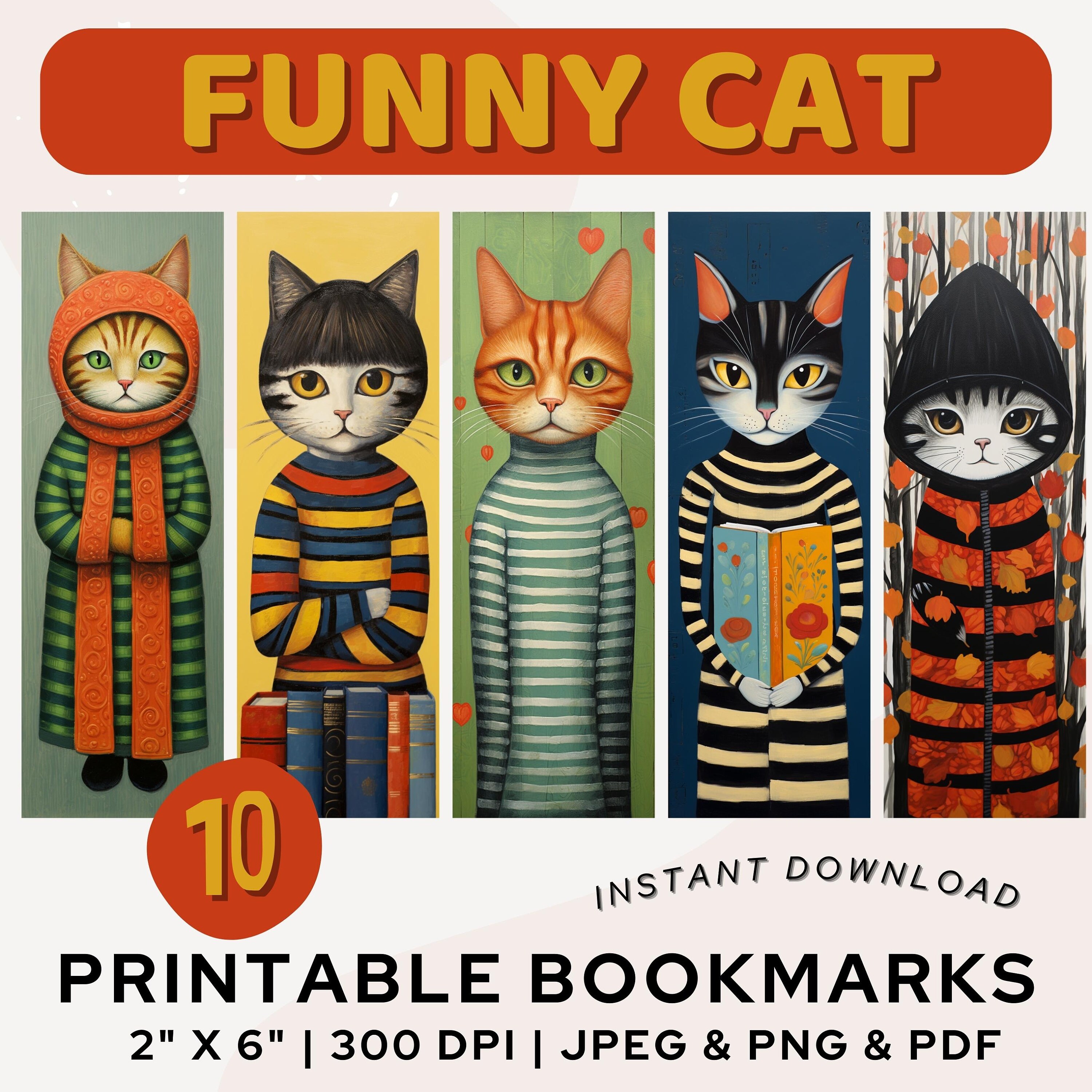 Funny Cat Bookmark Printable Bookmarks Cute Kitty Kitten Cat Bookmark ...
