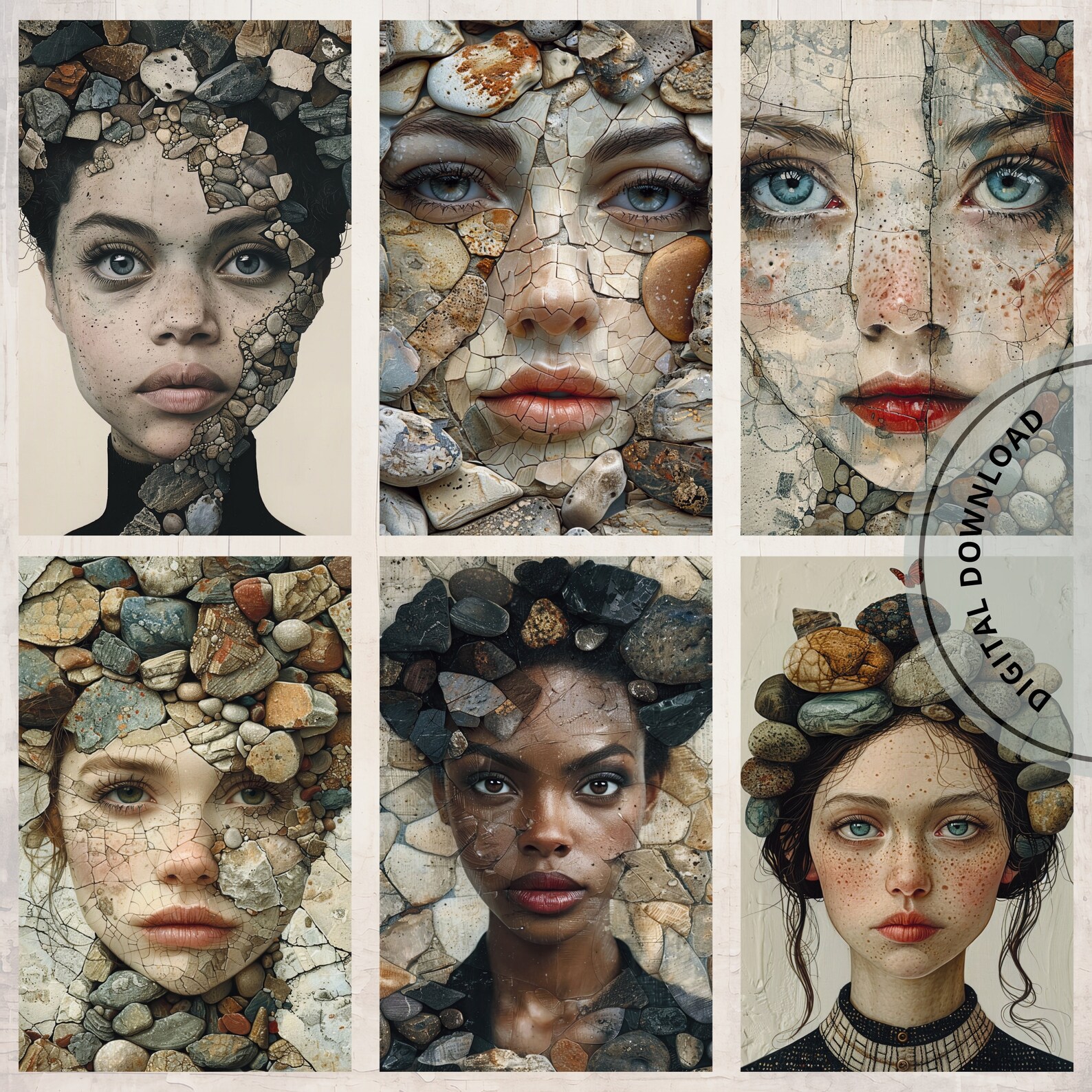 Pebbles Journal Half Papers Printable Page Surreal Art Woman Portrait ...