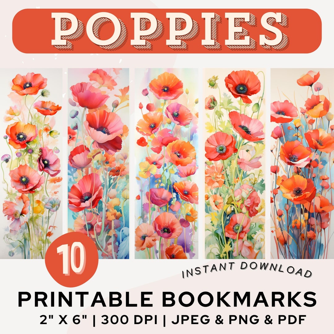 Poppies Printable Bookmarks Poppy Printable Watercolor Painting Poppy ...