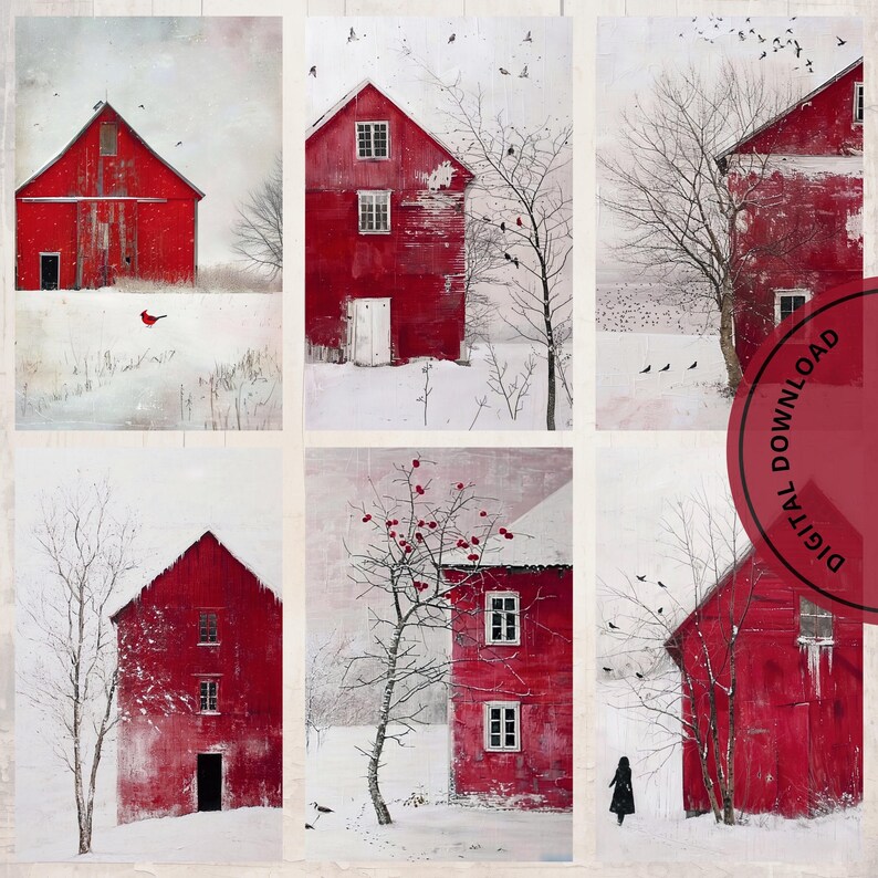 Winter Red House Red Barn Journal Half Papers Printable Page Winter ...