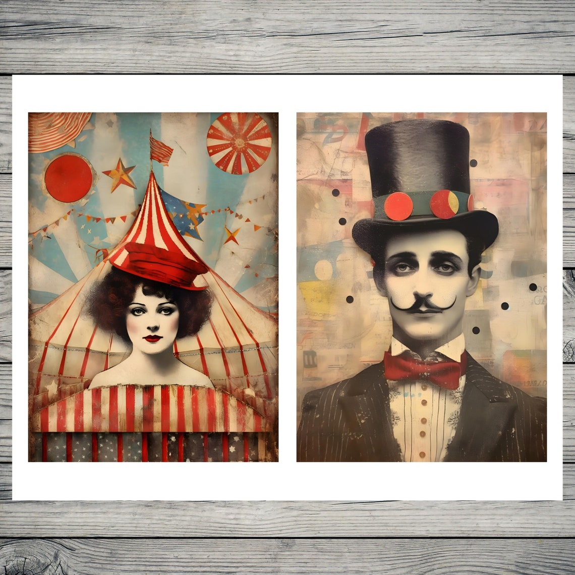Circus Printable Junk Journal Cards ATC Card Making Surreal Collage ...