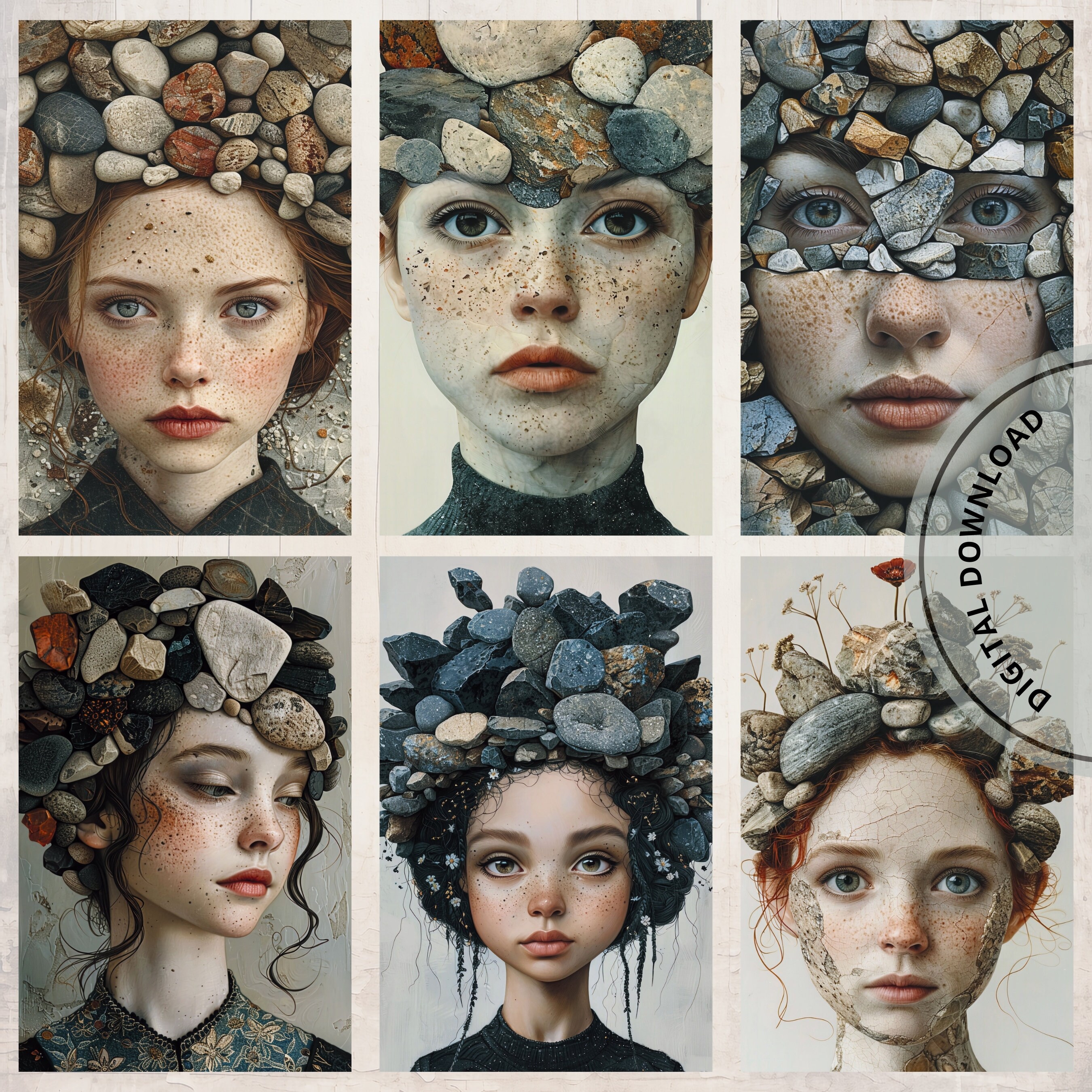 Pebbles Journal Half Papers Printable Page Surreal Art Woman Portrait ...