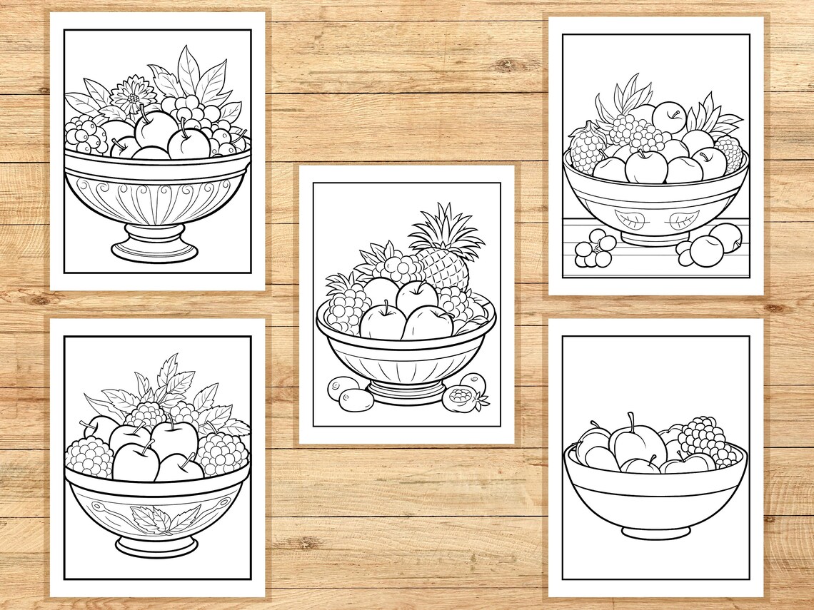 Still Life Coloring Pages Bowl of Fruit & Flowers, 20 Printable Pages ...