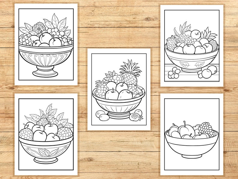 Still Life Coloring Pages Bowl of Fruit & Flowers, 20 Printable Pages ...