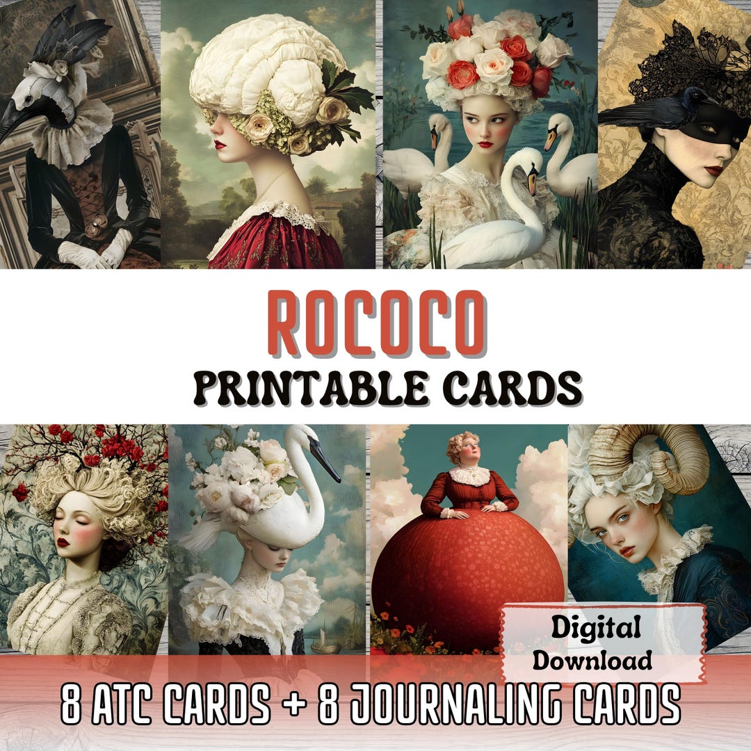 Rococo Printable Junk Journal Cards ATC Card Making Surreal Art Woman ...