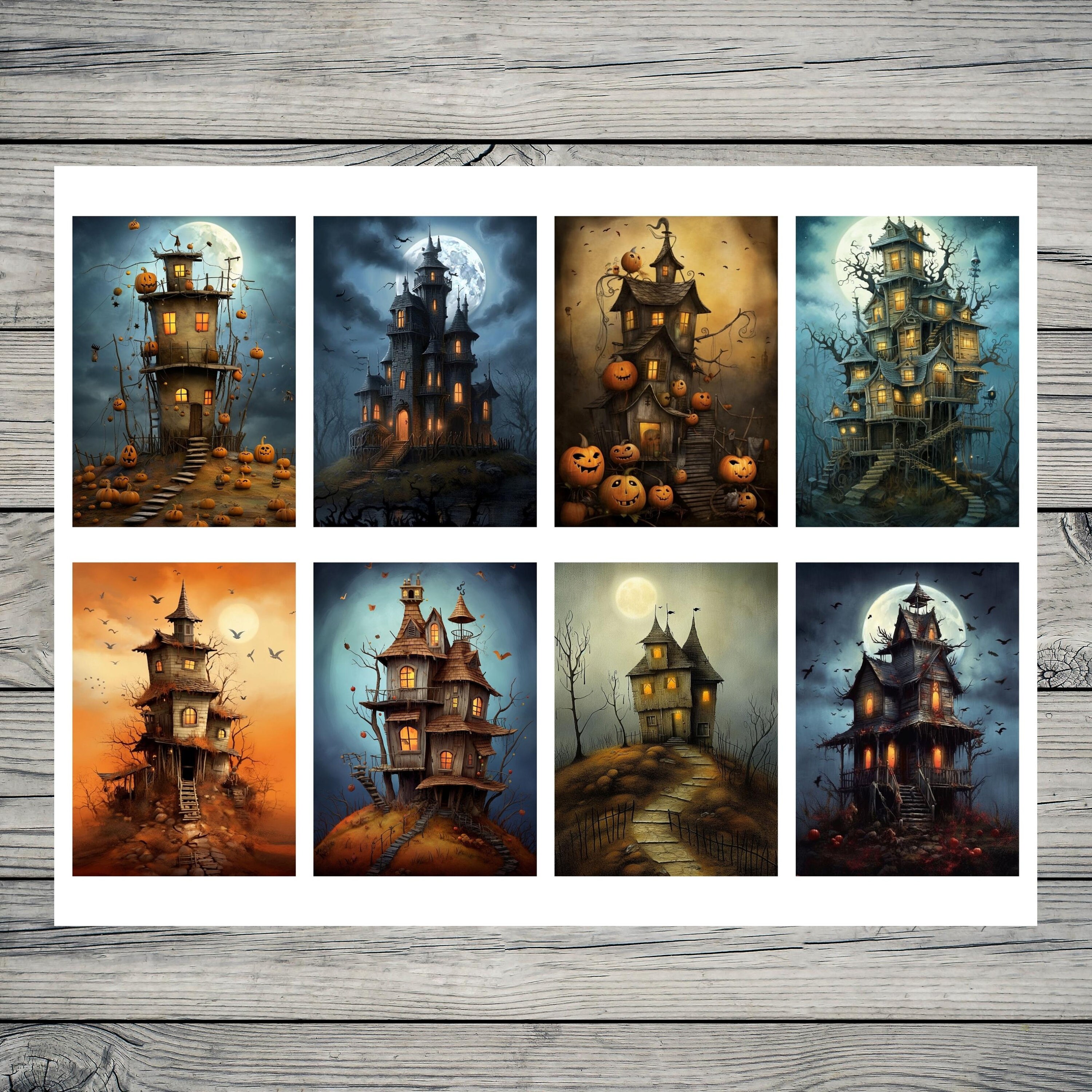 Spooky House Printable Digital Image Junk Journal ATC Cards Hallloween ...