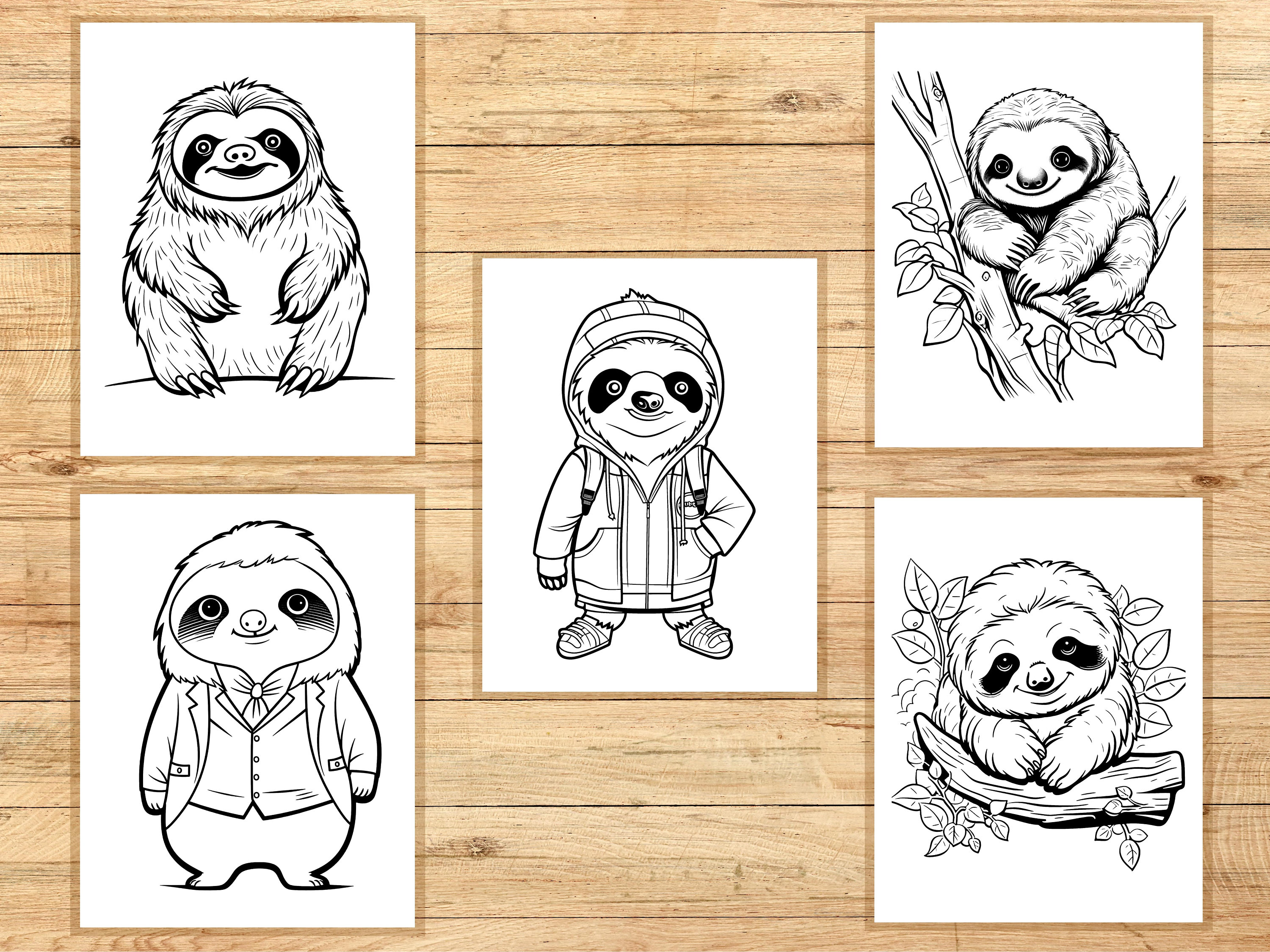 Cute Sloth Coloring Pages, 15 Printable Pages for Kids & Adults, Sloth ...