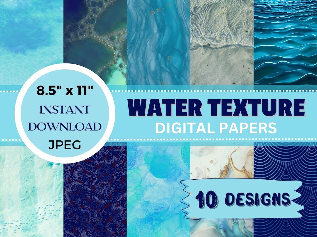 Water Texture Digital Paper Pack Blue Ocean Sea Water Scrapbook Paper ...