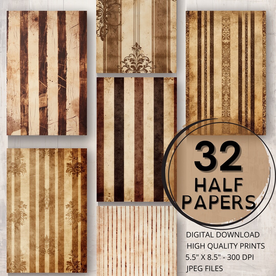 Brown Stripes Half Papers Printable Pages Digital Ephemera Scrapbooking ...