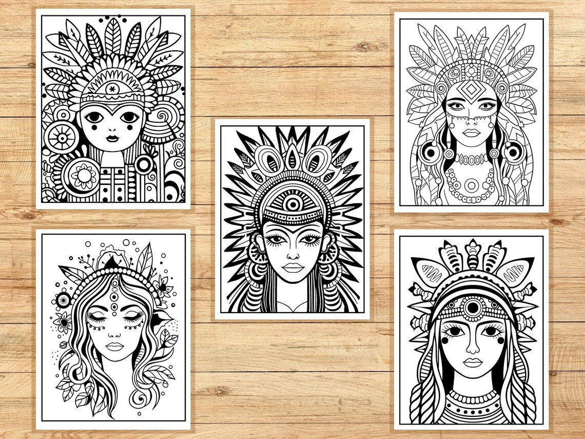 Women and Headdress Coloring Page, 15 Printable Coloring Pages ...