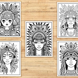 Women and Headdress Coloring Page, 15 Printable Coloring Pages ...