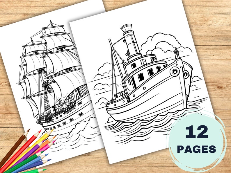 Ships & Boats Coloring Pages, 12 Printable Pages, PDF, JPEG, PNG ...
