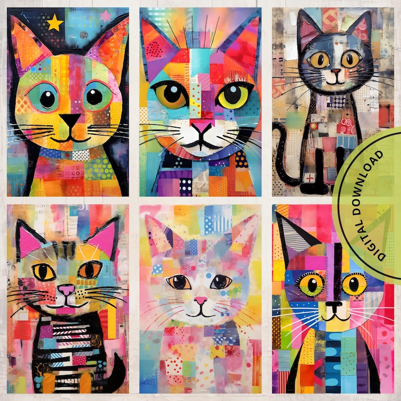 Colorful Cat Journal Half Papers Cat Printable Pages Digital Cat ...