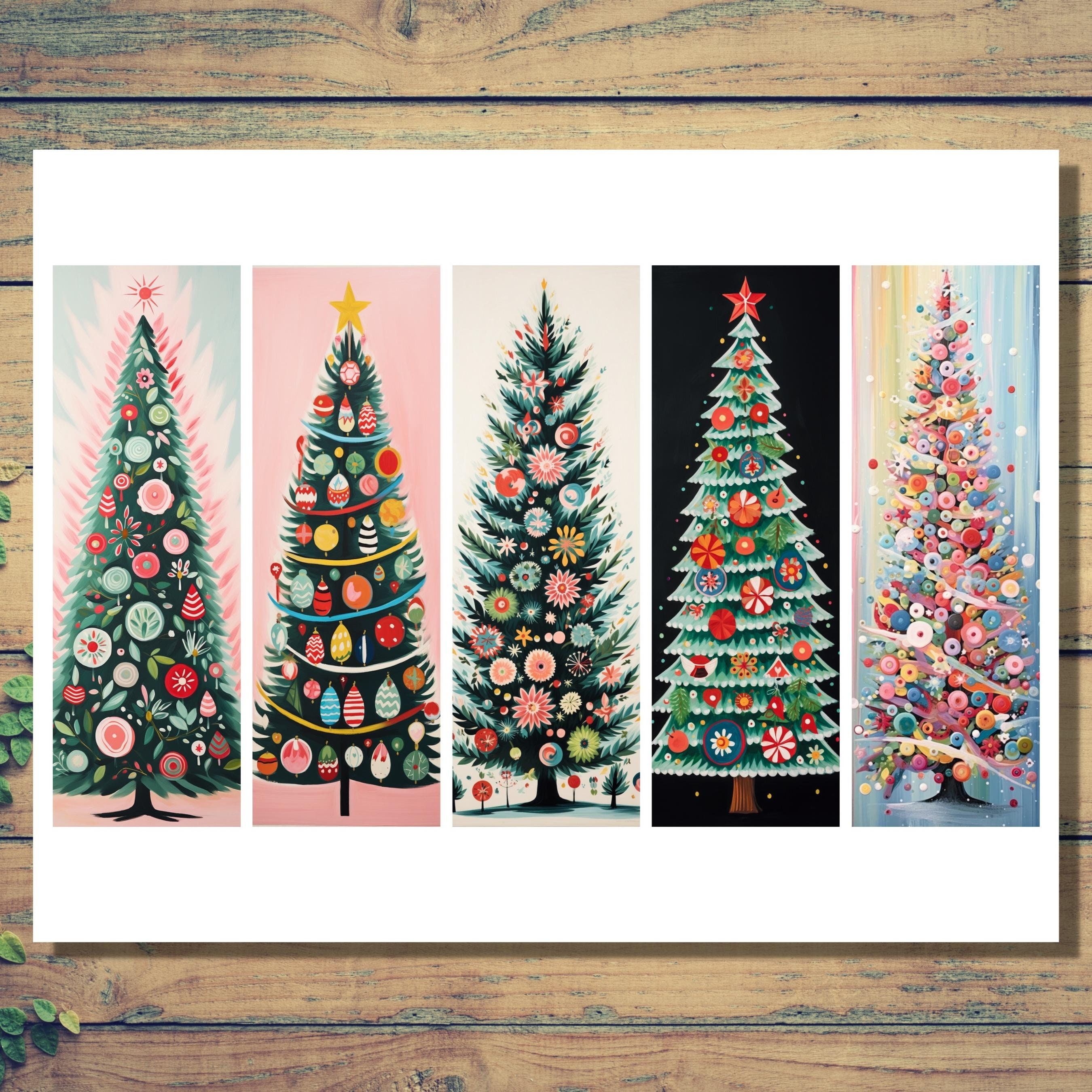 Colorful Christmas Tree Bookmark Printable Bookmark Winter Holiday ...