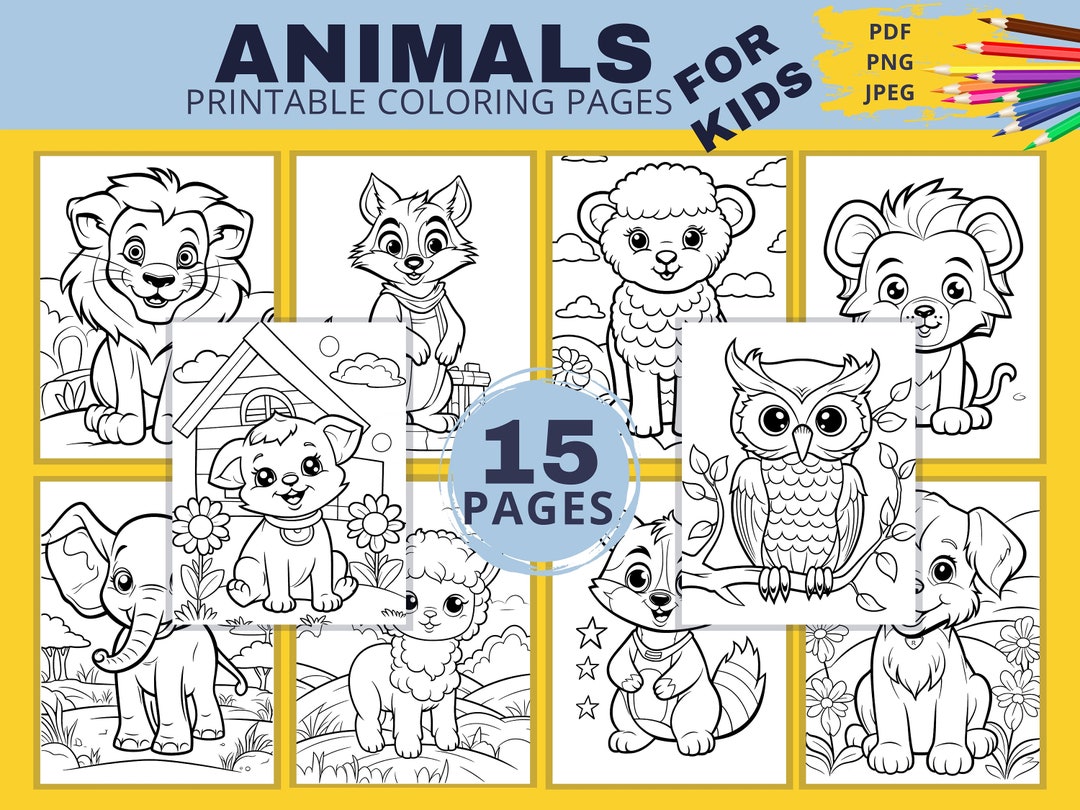 Animals Coloring Pages Sheep Owl Lion Raccoon...15 Printable Sheets for ...