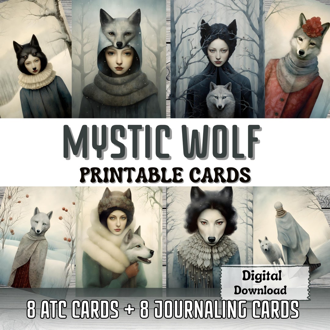 Mystic Wolf Printable Junk Journal Cards ATC Card Making Surreal Art ...
