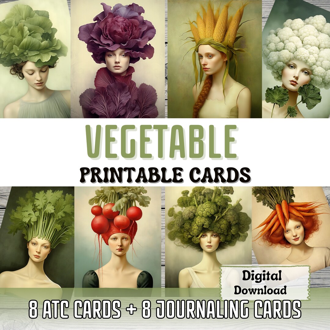 Vegetable Printable Junk Journal Cards ATC Card Making Surreal Art ...