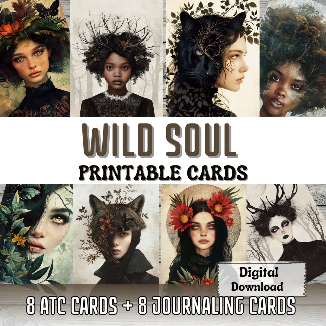 Wild Soul Printable Junk Journal Cards ATC Card Making Surreal Art ...