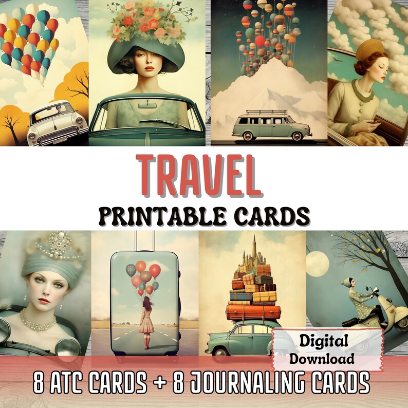 Travel Printable Junk Journal Cards ATC Card Making Surreal Art Travel ...