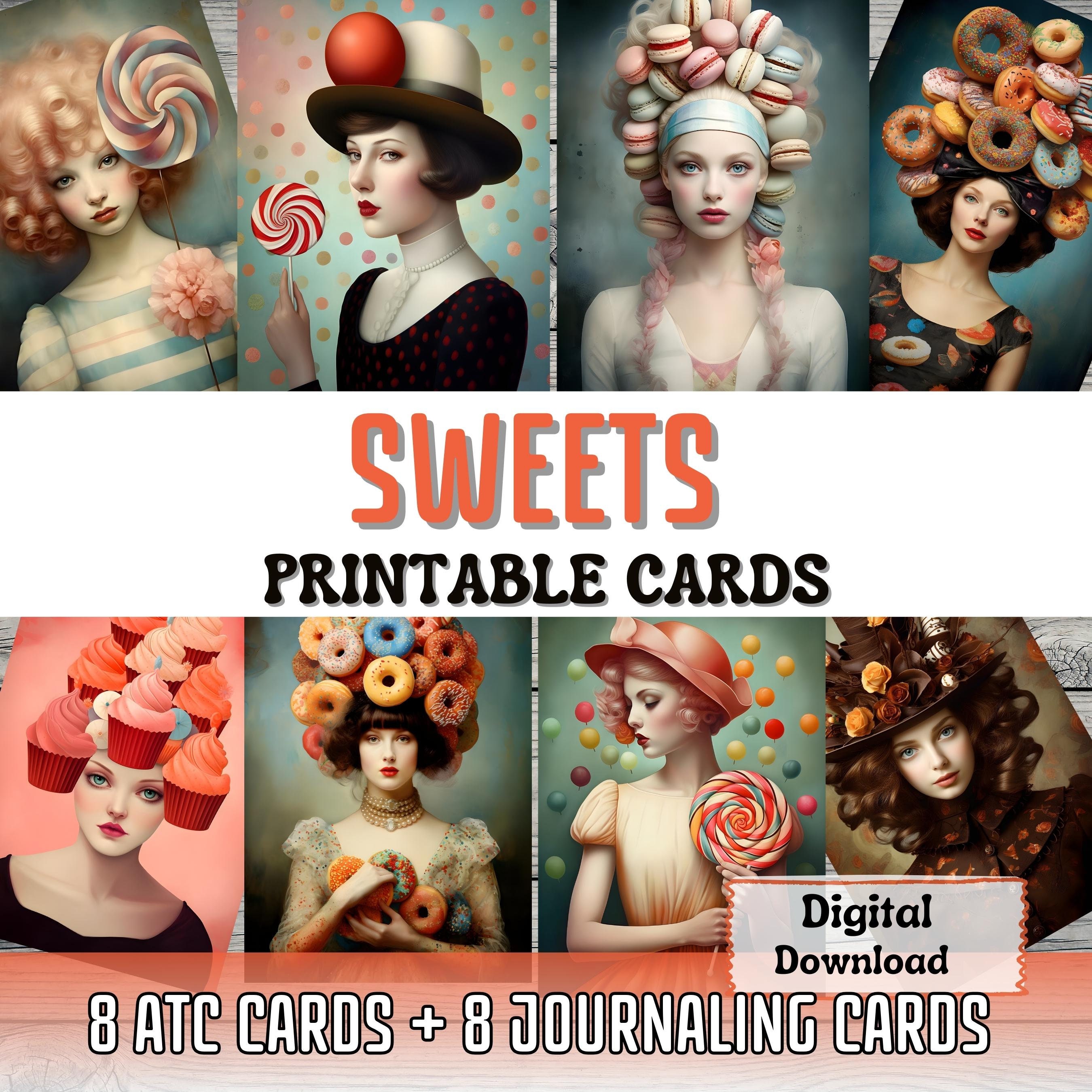 Sweets Junk Journal Cards Sweets Printable ATC Card Making Surreal Art ...