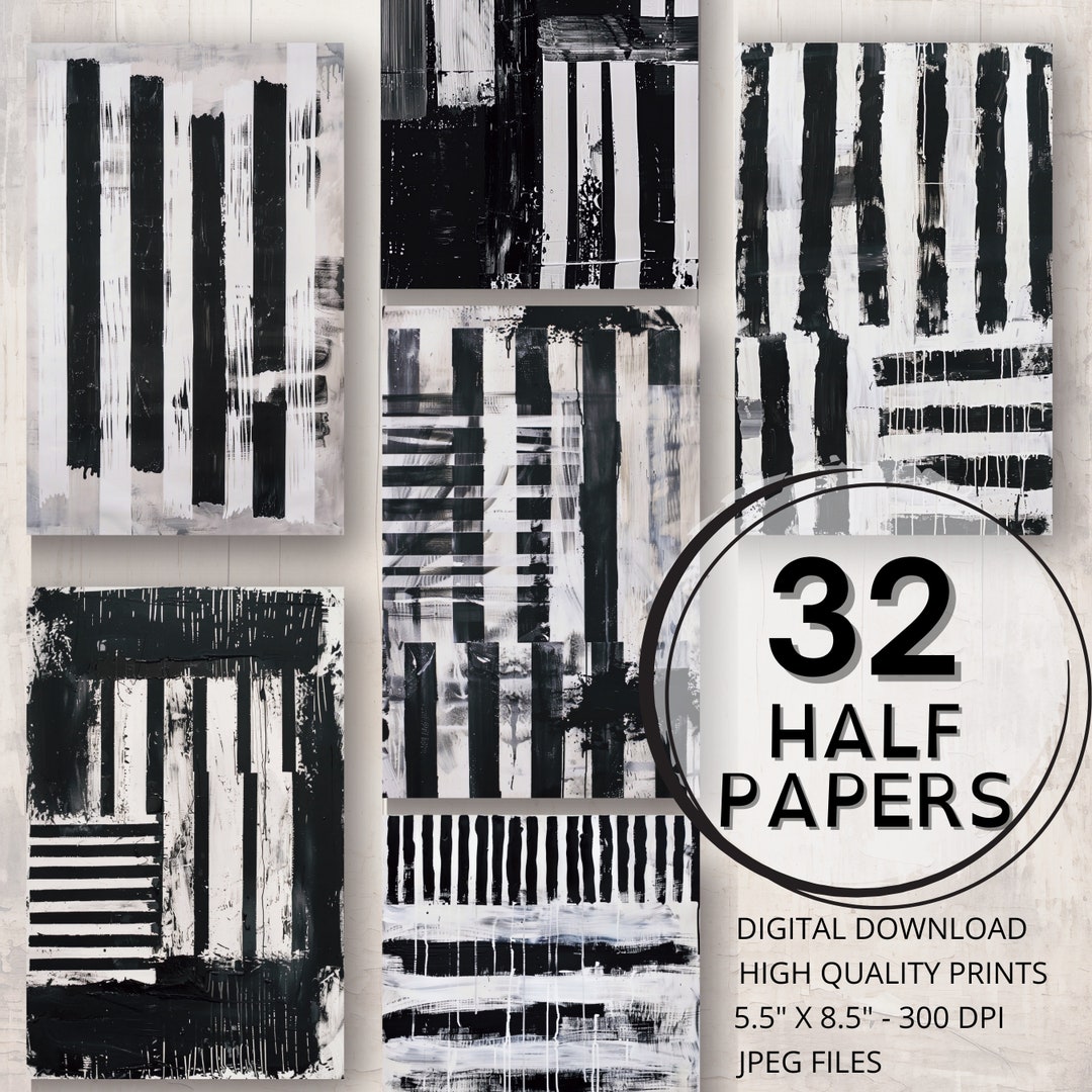 Black and White Stripes Half Papers Printable Pages Abstract Painting ...