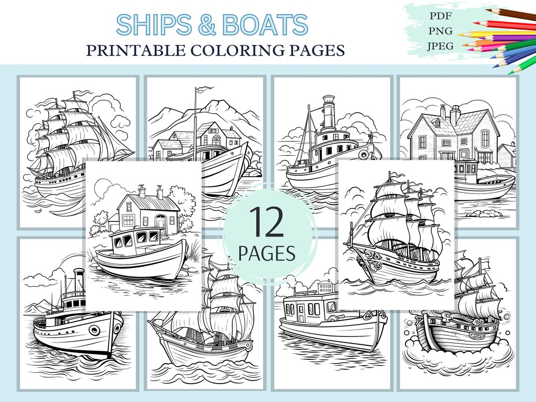 Ships & Boats Coloring Pages, 12 Printable Pages, PDF, JPEG, PNG ...