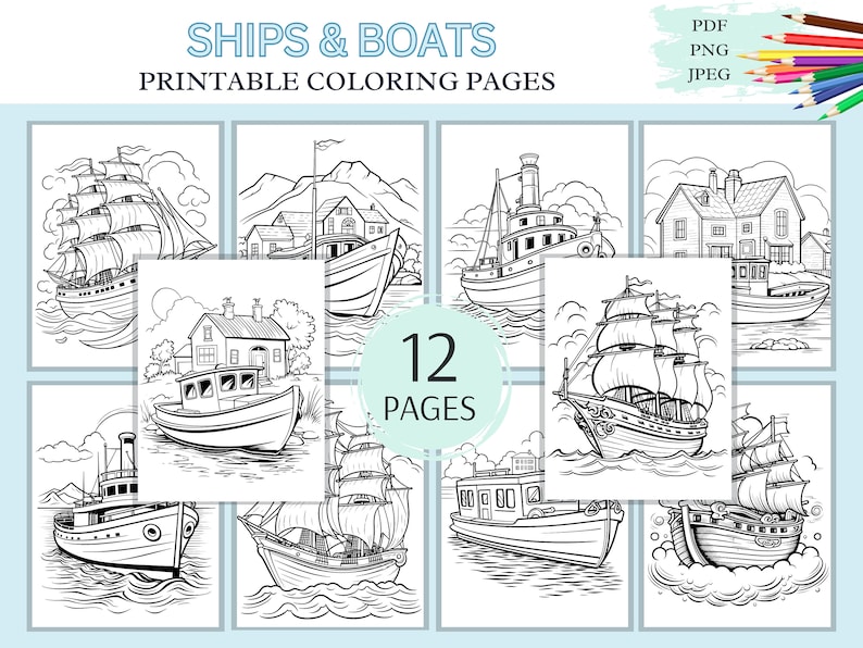 Ships & Boats Coloring Pages, 12 Printable Pages, PDF, JPEG, PNG ...