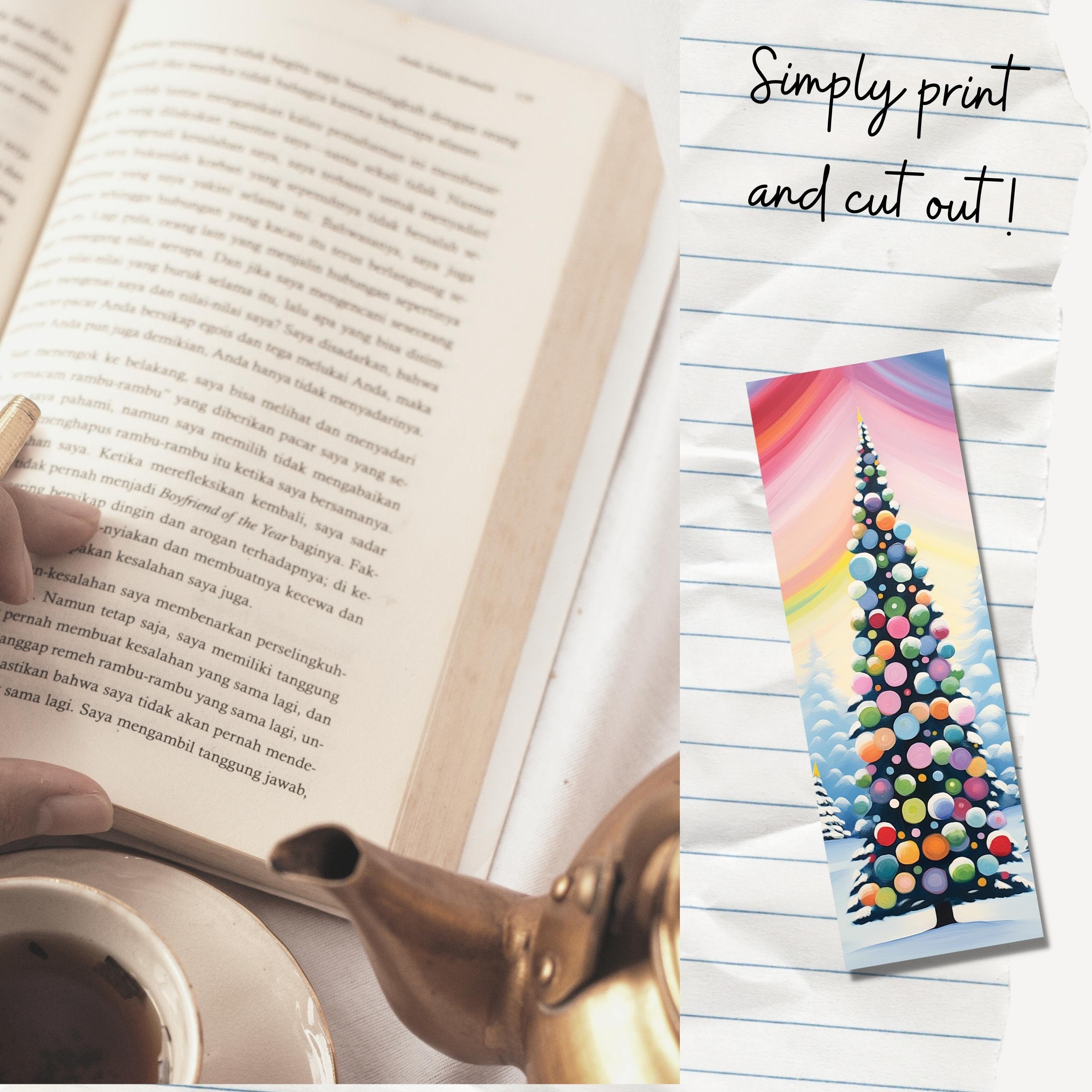 Colorful Christmas Tree Bookmark Printable Bookmark Winter Holiday ...
