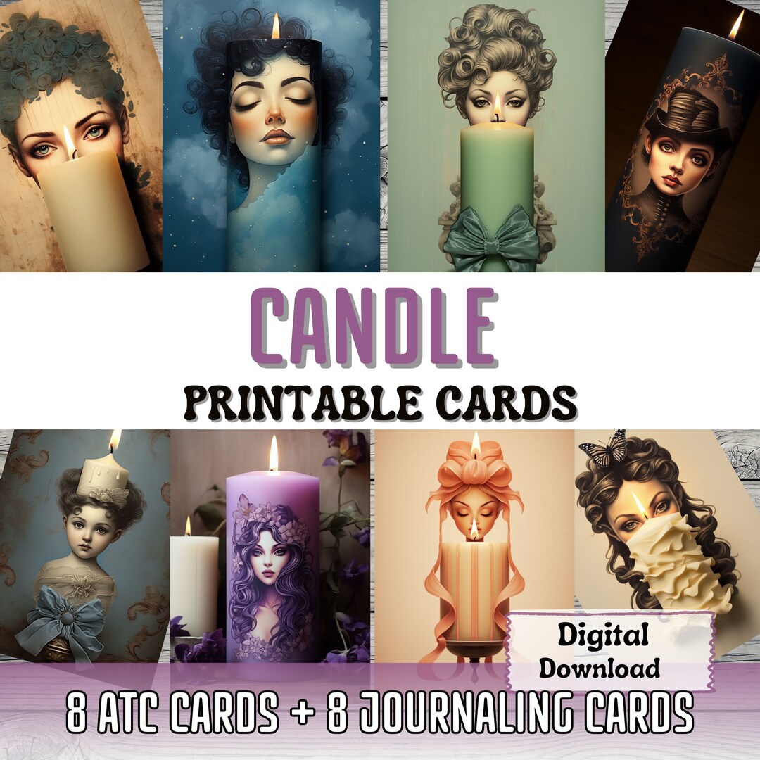 Candle Printable Junk Journal Cards ATC Card Making Surreal Art Woman ...