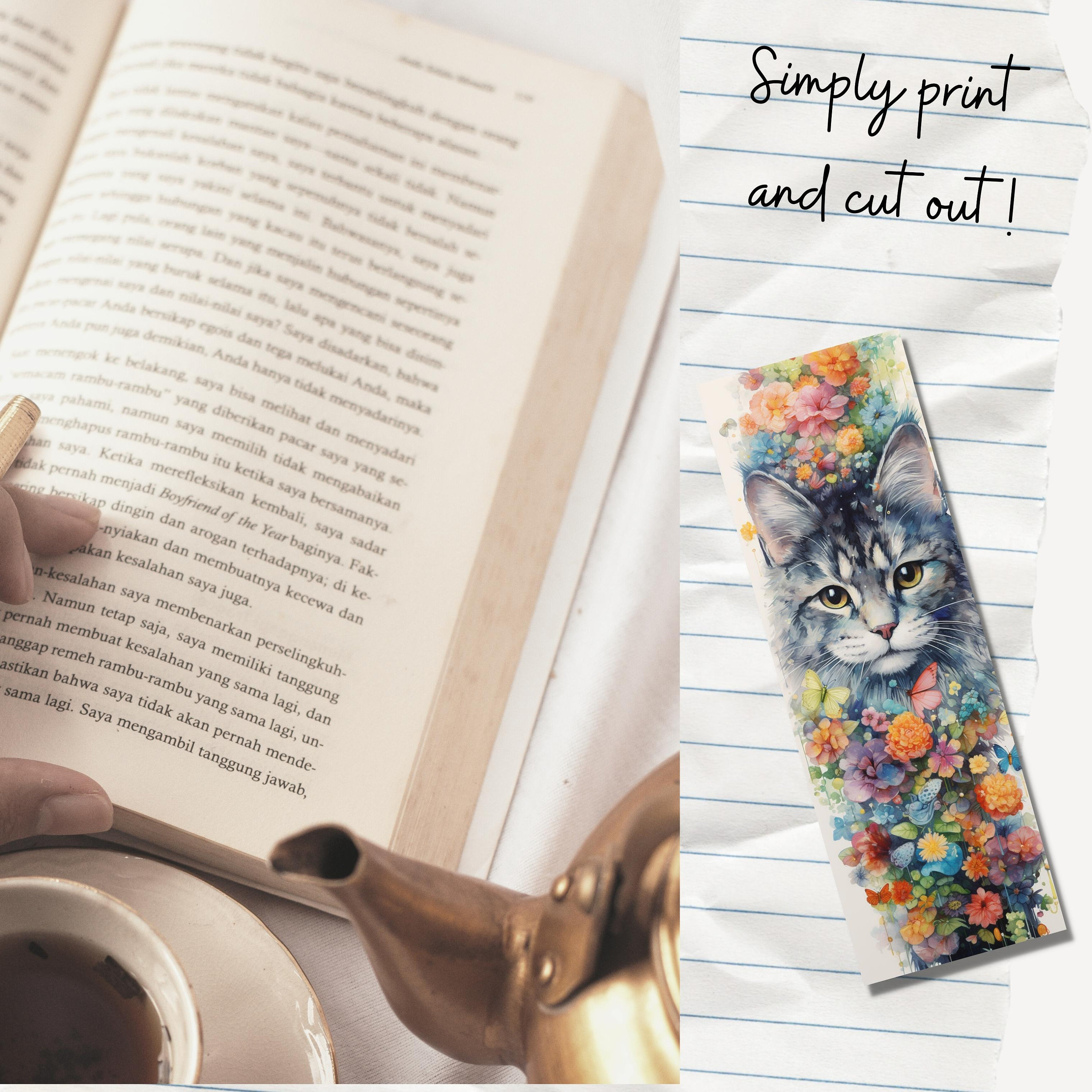 Watercolor Cat Bookmark Printable Bookmarks Cute Kitten Cat Bookmarks ...