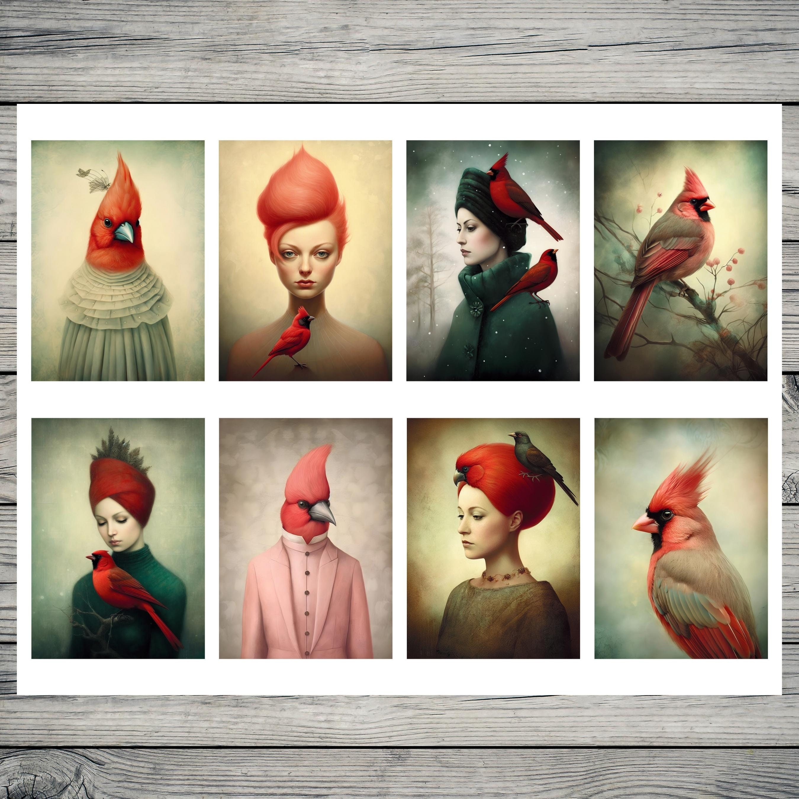 Northern Cardinal Printable Junk Journal Cards ATC Card Making Surreal ...