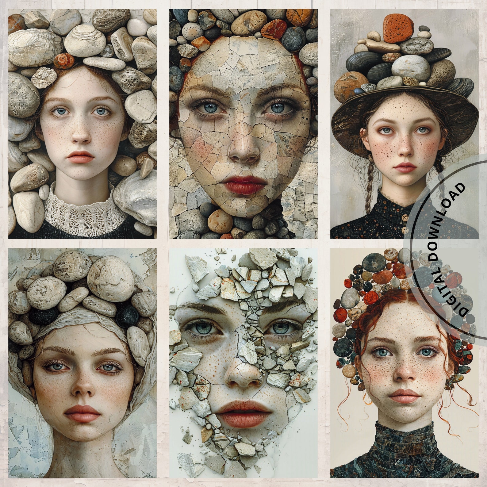 Pebbles Journal Half Papers Printable Page Surreal Art Woman Portrait ...
