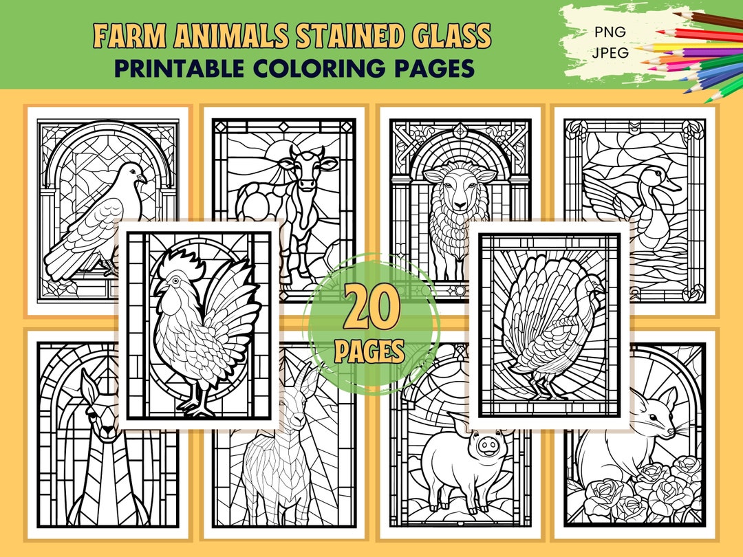 Farm Animal Stained Glass Pattern Coloring Page 20 Printable Pages JPEG ...