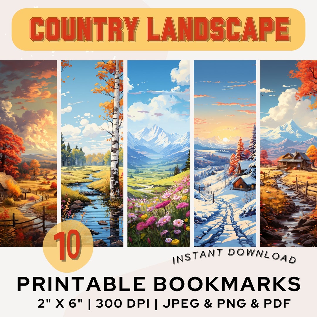 Country Landscape Bookmark Printable Bookmarks Nature Bookmark PNG PDF ...