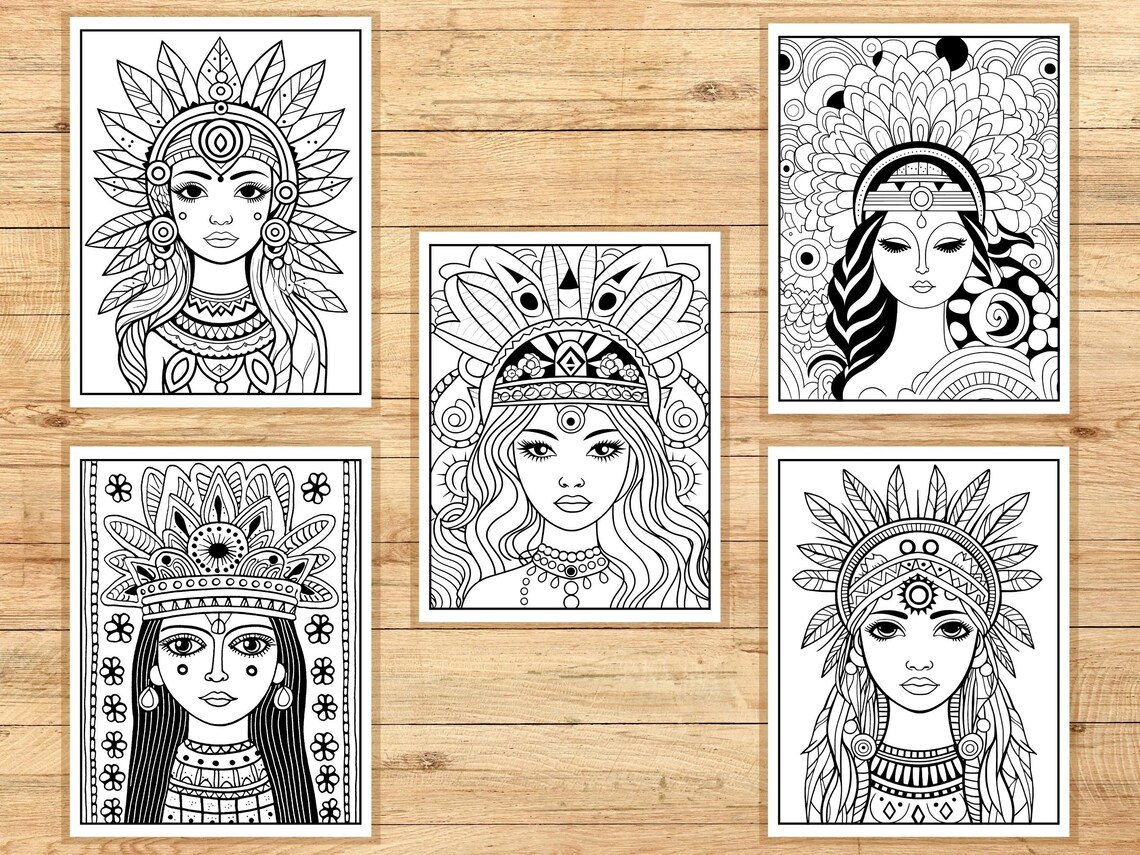 Women and Headdress Coloring Page, 15 Printable Coloring Pages ...