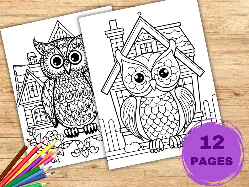 Owl and House Coloring Page, 12 Printable Coloring Pages for Kids and ...