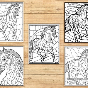 Stained Glass Horse Pattern Coloring Page, 15 Printable Pages, PDF ...