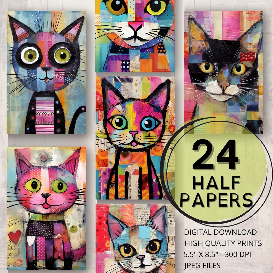 Colorful Cat Journal Half Papers Cat Printable Pages Digital Cat ...