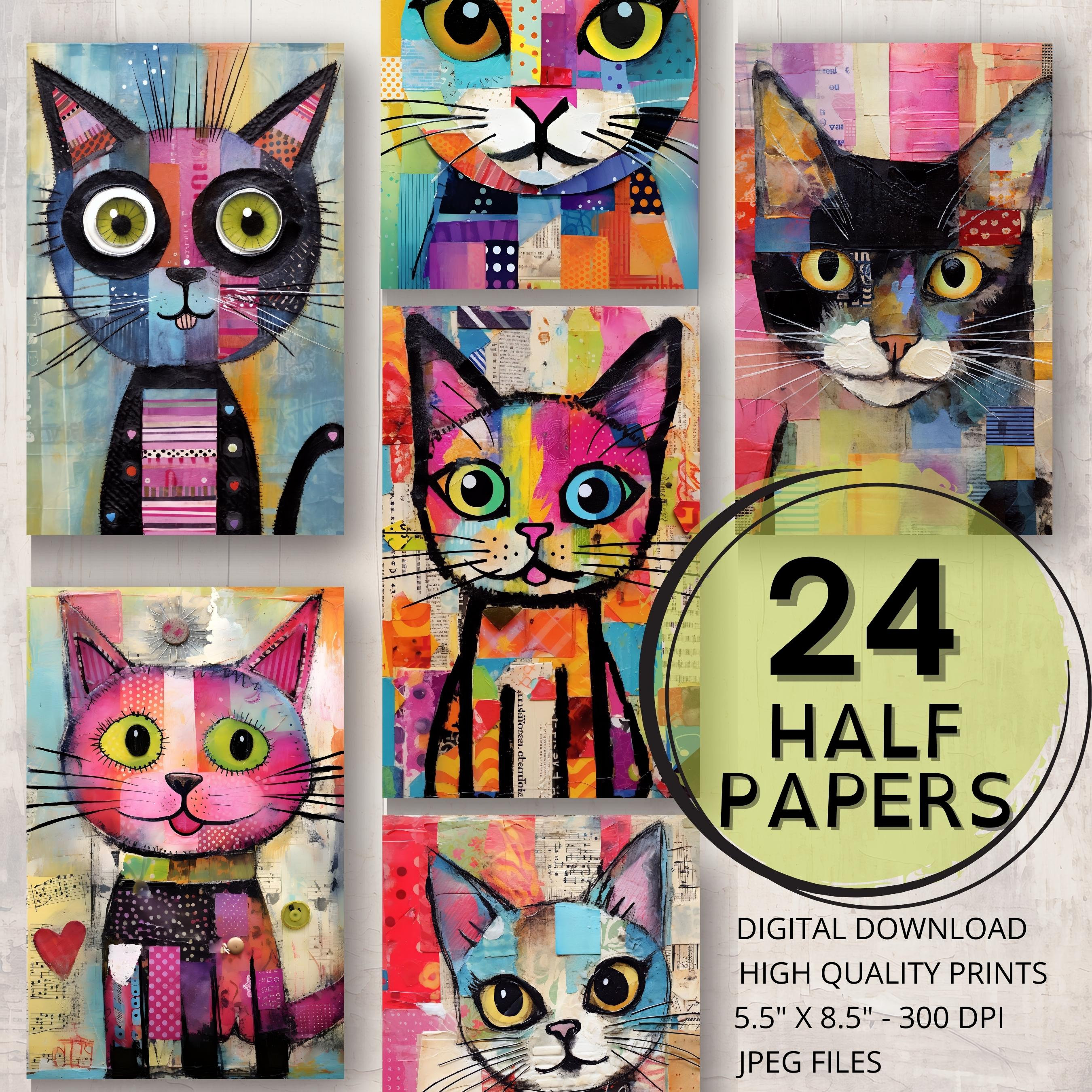 Colorful Cat Journal Half Papers Cat Printable Pages Digital Cat ...