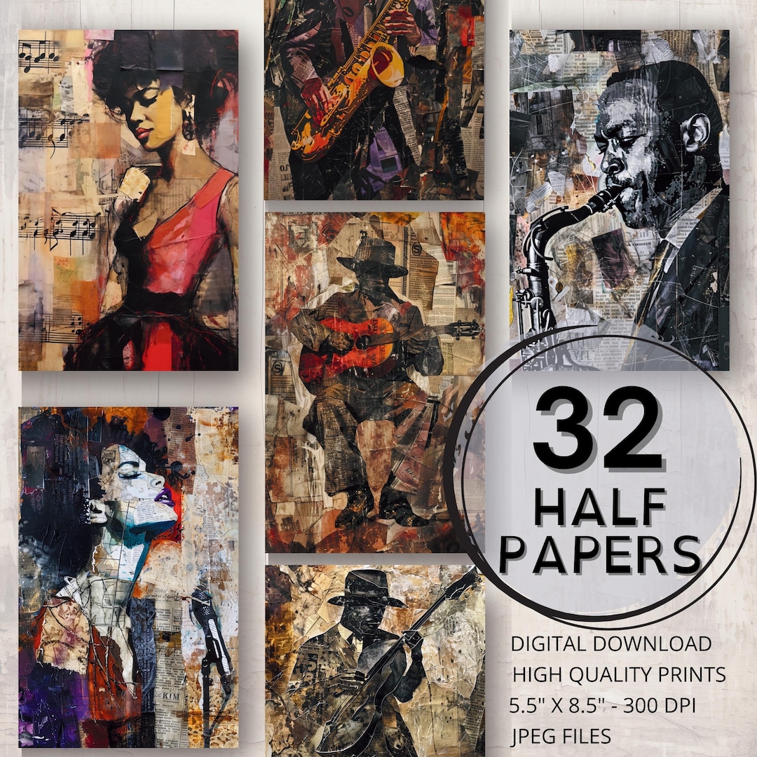 Mixed Media Jazz Collage Art Journal Half Papers Printable Pages Music ...