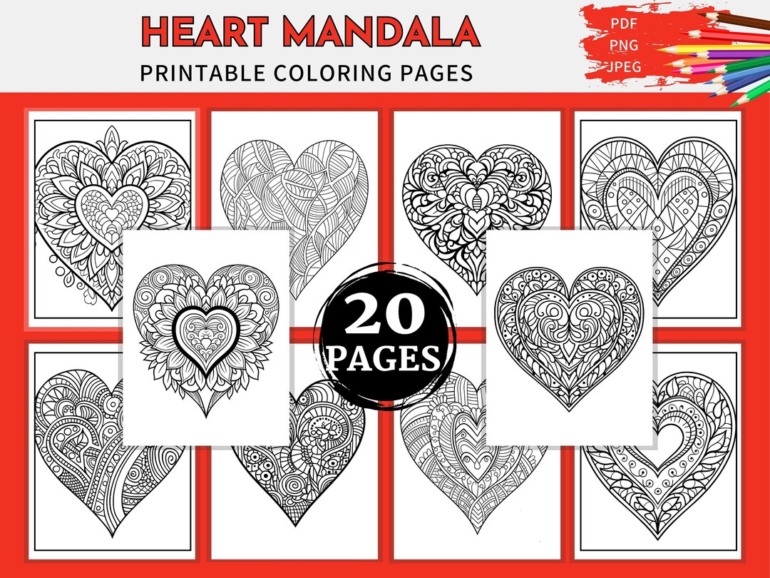 Heart Mandala Coloring Pages, Zentangle - Abstract - Floral - Geometric ...