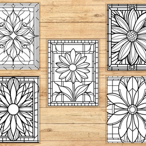 Daisy Stained Glass Pattern Coloring Page, 20 Printable Pages, PDF ...