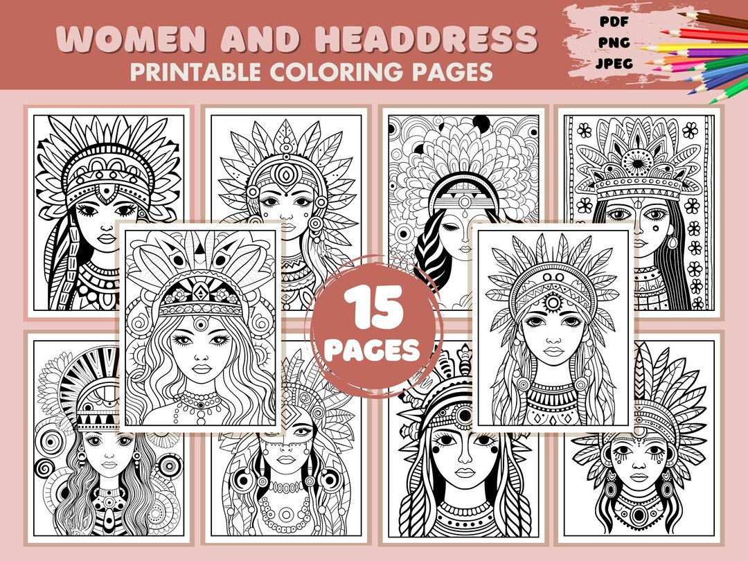 Women and Headdress Coloring Page, 15 Printable Coloring Pages ...