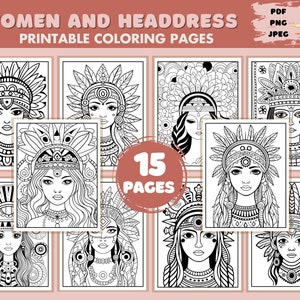 Women and Headdress Coloring Page, 15 Printable Coloring Pages ...