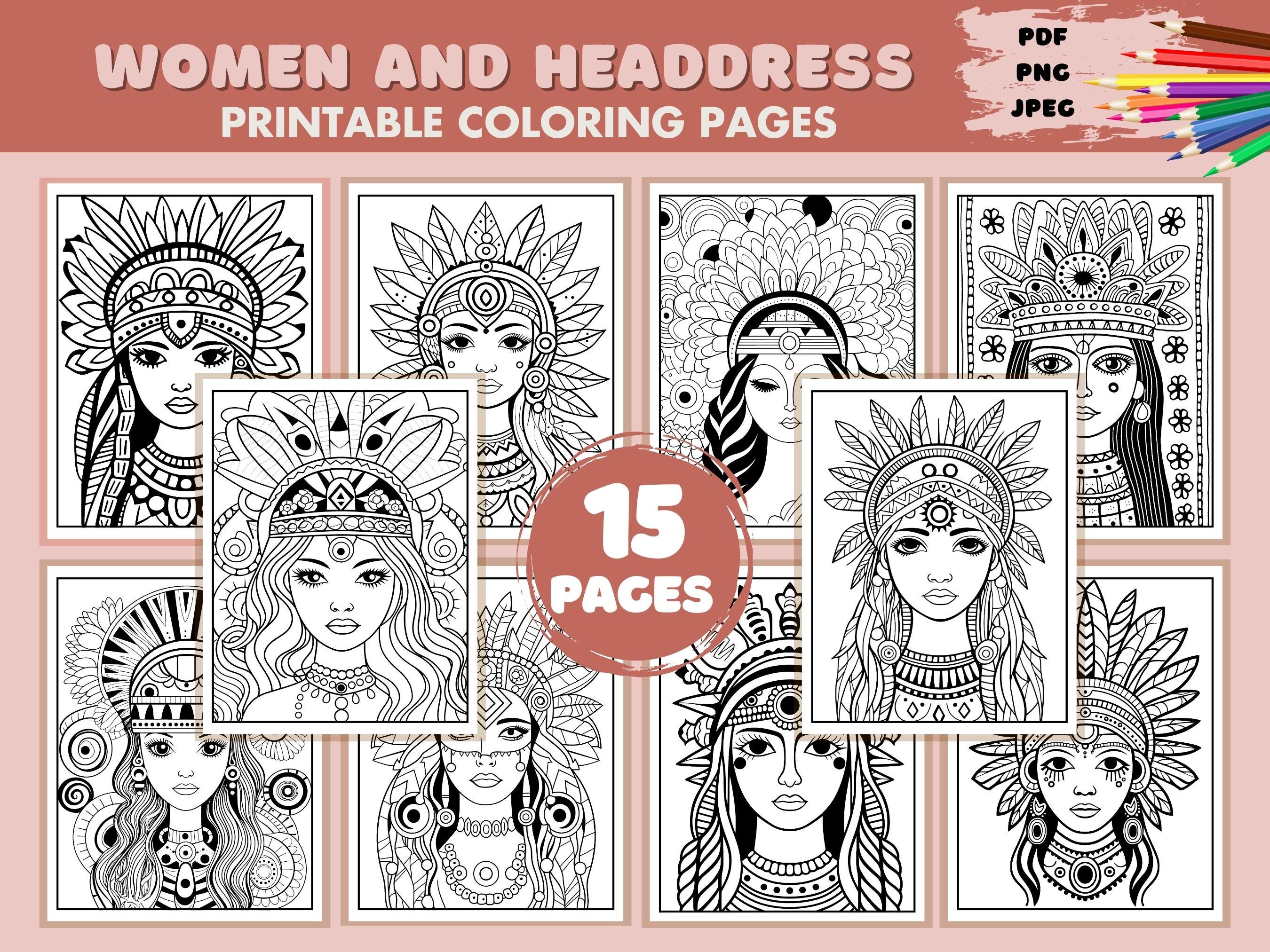 Women and Headdress Coloring Page, 15 Printable Coloring Pages ...