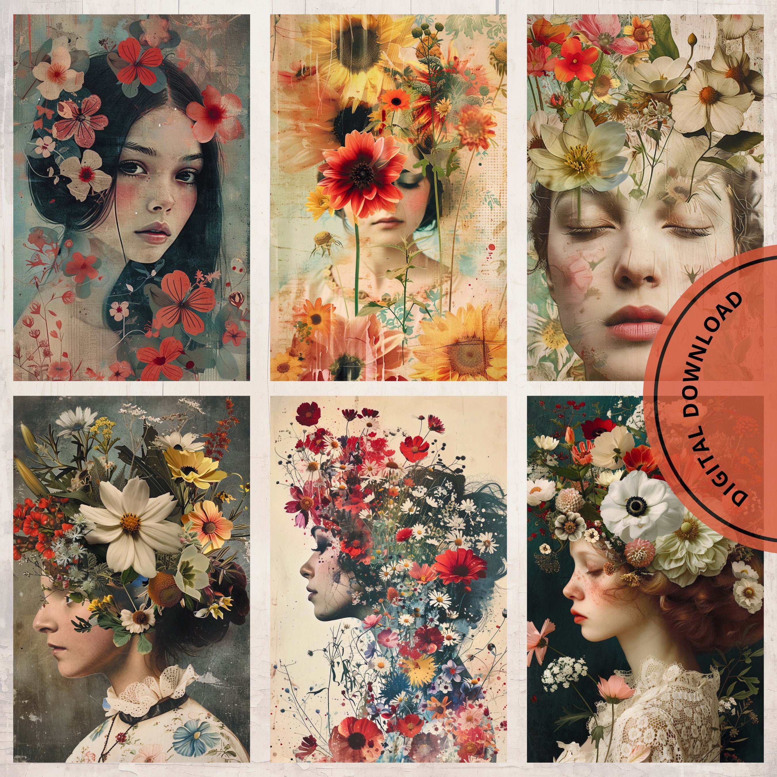 Floral Girl Face Journal Half Papers Flower Printable Pages ...