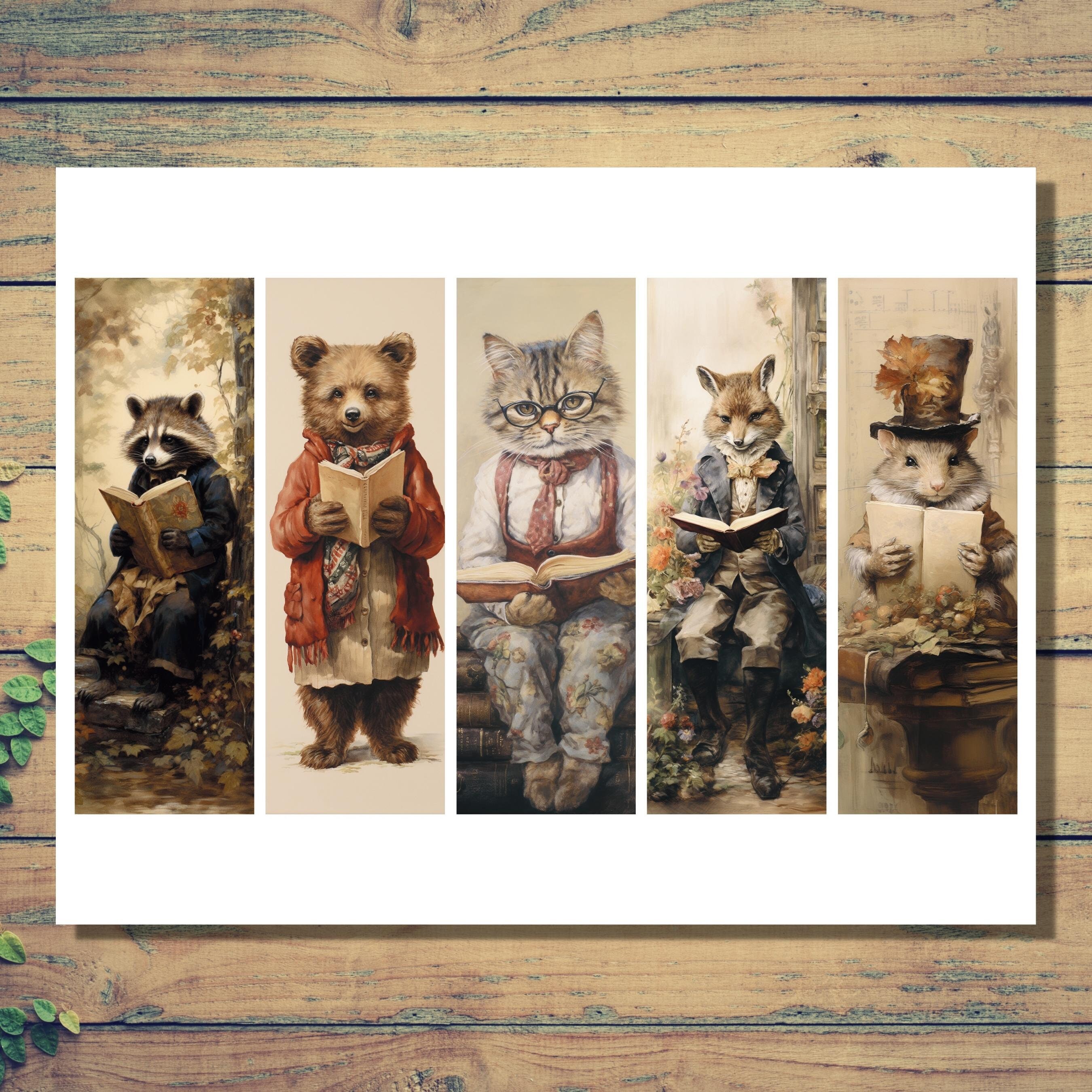 Reading Animals Bookmarks Printable Bookmark Vintage Animal Reading ...